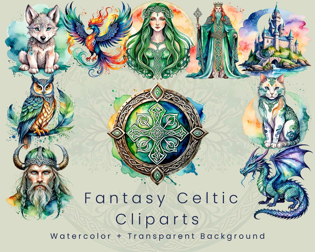 Fantasy Celtic Clipart Bundle | Watercolor Animals, Mythical Creatures ...