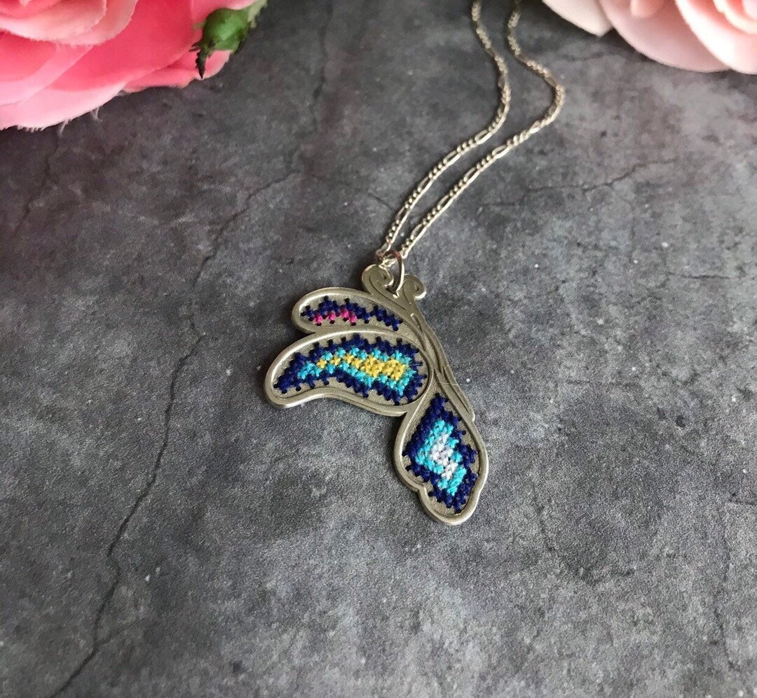 Embroidered Silver Neclase, 925 Silver Neclase,handmade Silver Jewelery ...