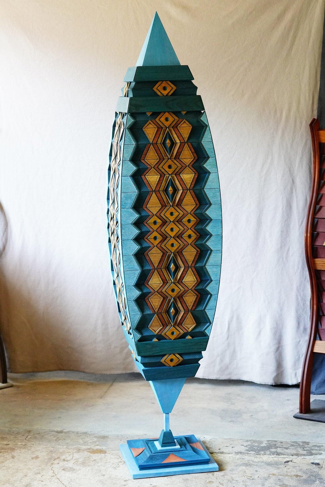 THE BLUE SPINDLE Original Wood Sculpture by Sava Draganov - Etsy