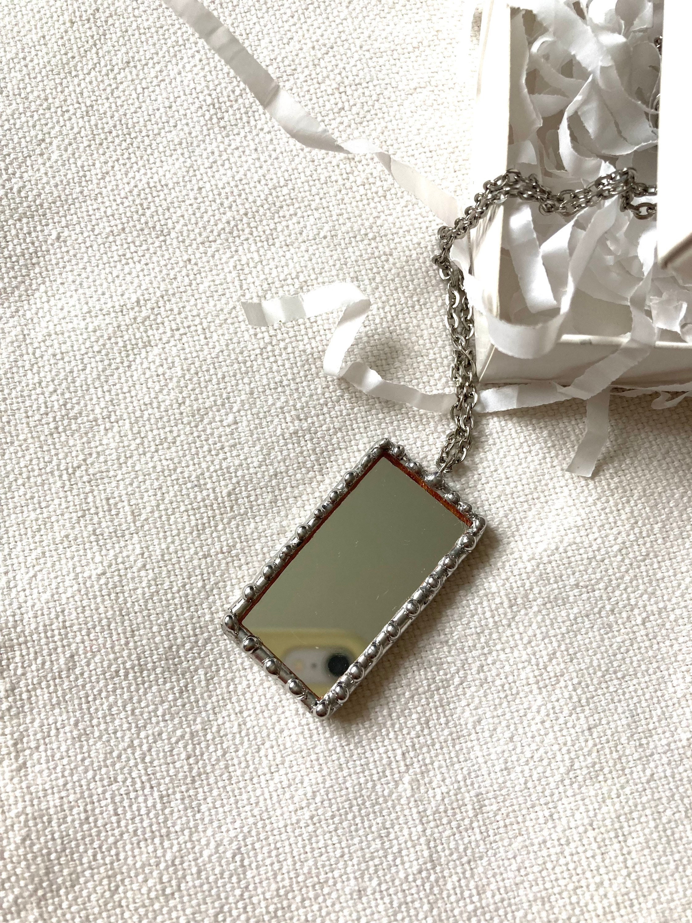 Stained Rectangle Mirror Necklace, Stained Glass Jewelry, Soldered ...