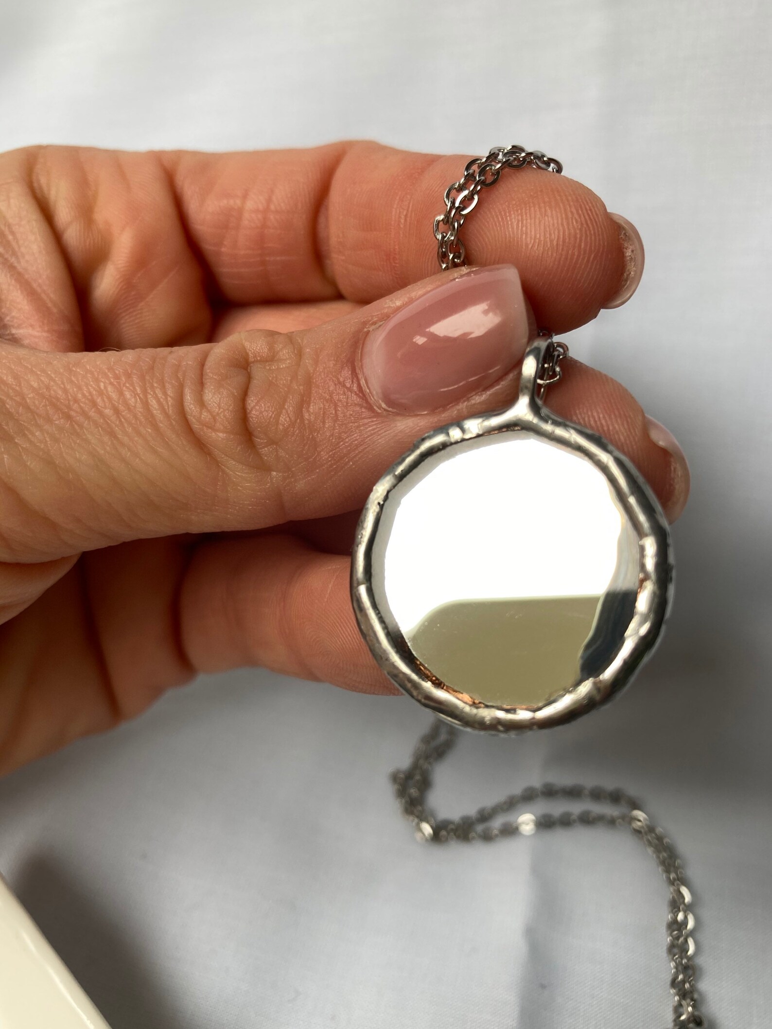 Small Mirror Pendant 10-20-25-35 Mm Stained Glass Necklace - Etsy