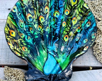 Peacock shell art | Etsy