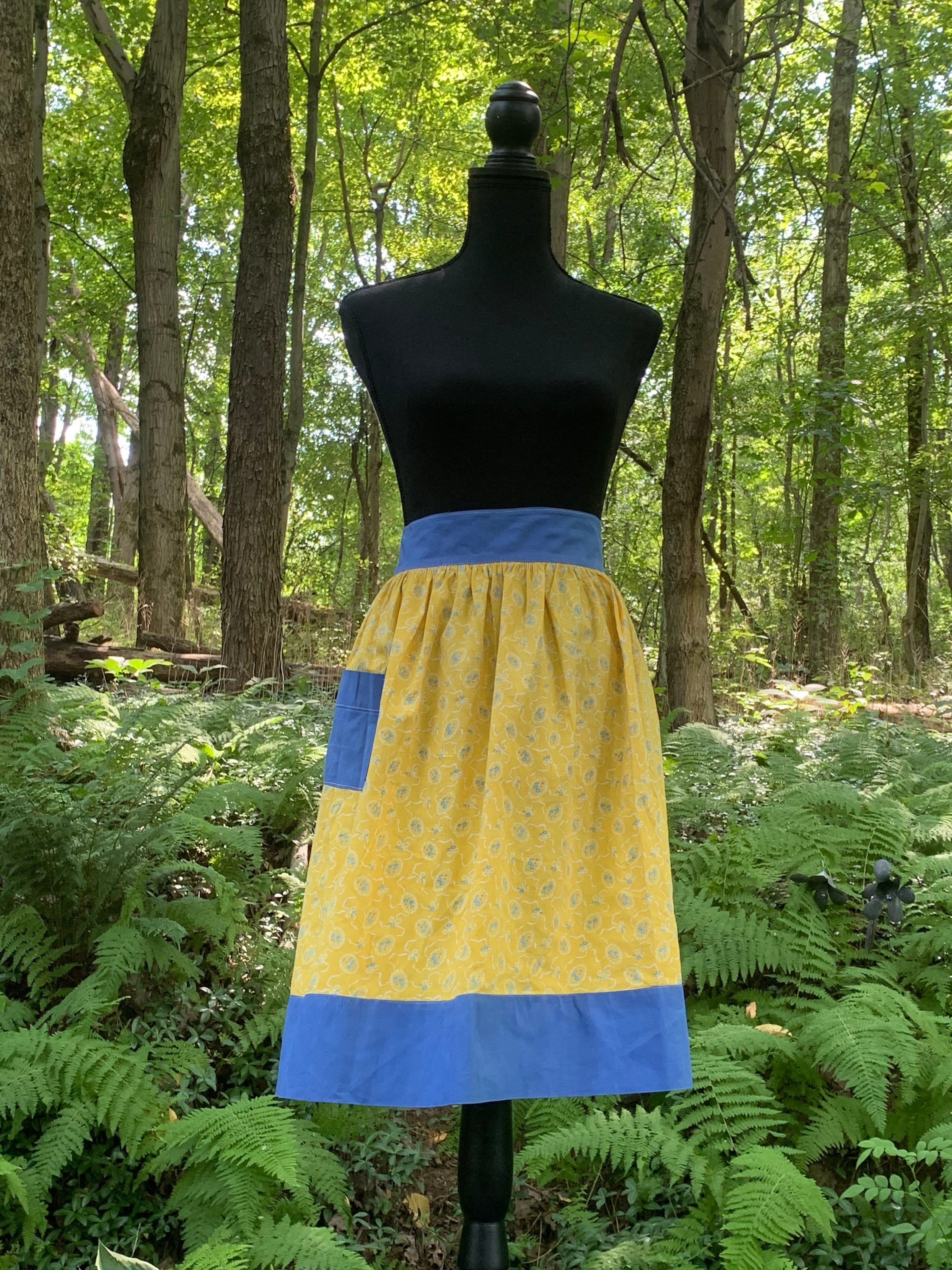 Vintage Blue and Yellow Floral Half Apron With Pocket - Etsy