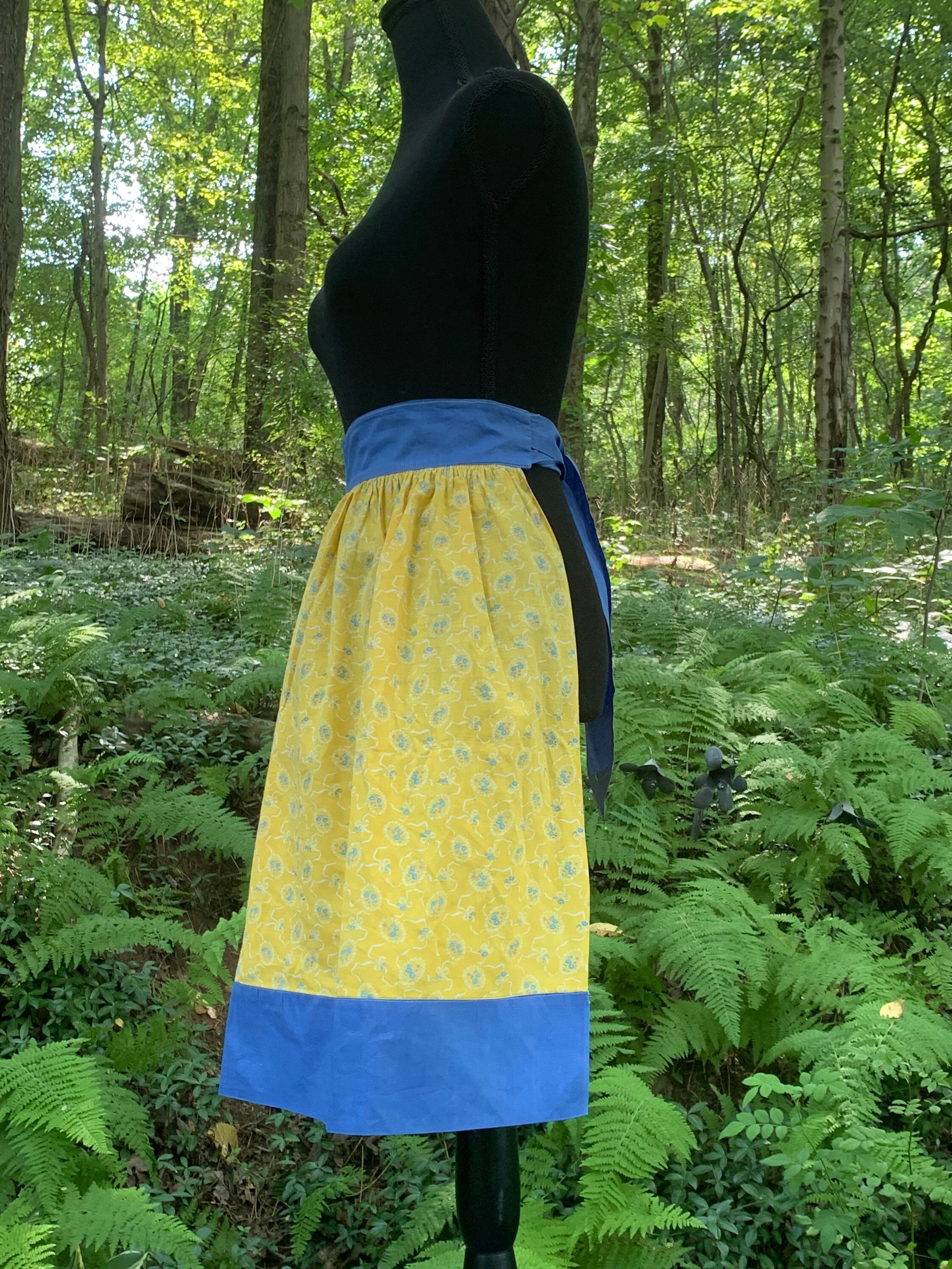 Vintage Blue and Yellow Floral Half Apron With Pocket - Etsy