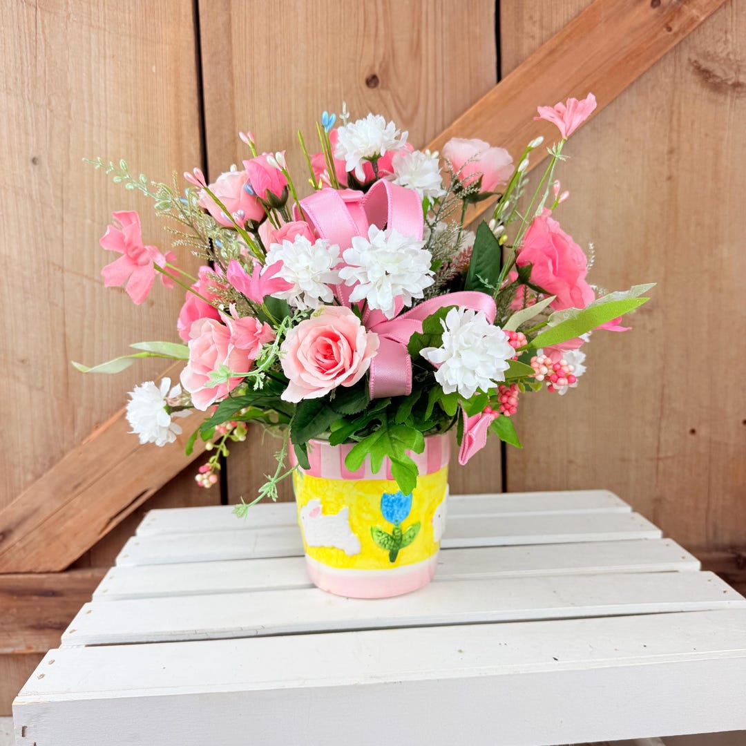Easter Floral Arrangement, Spring Floral Centerpiece, Ceramic Easter ...