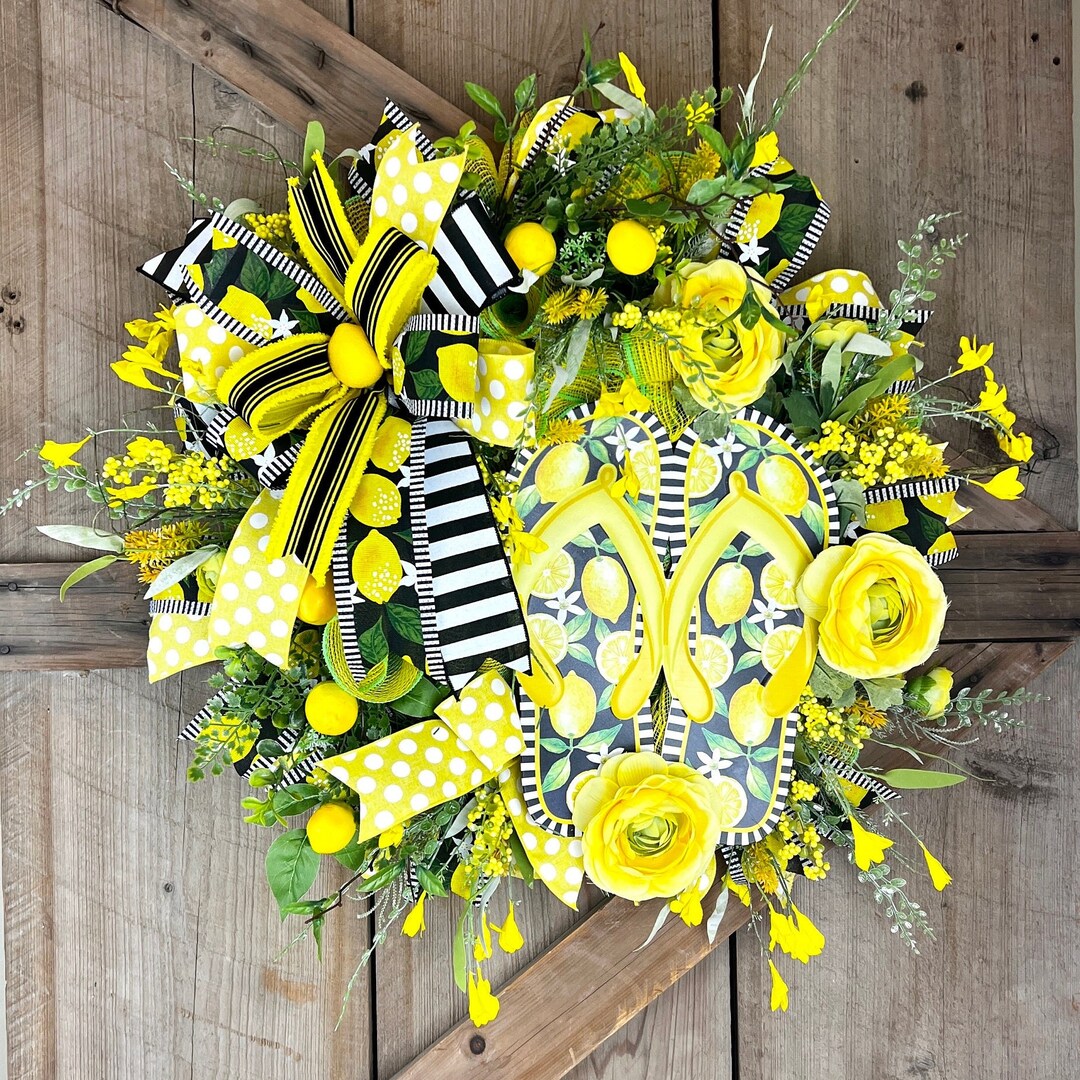 Lemon Flip Flop Wreath: Summer Floral Front Door Decor - Etsy