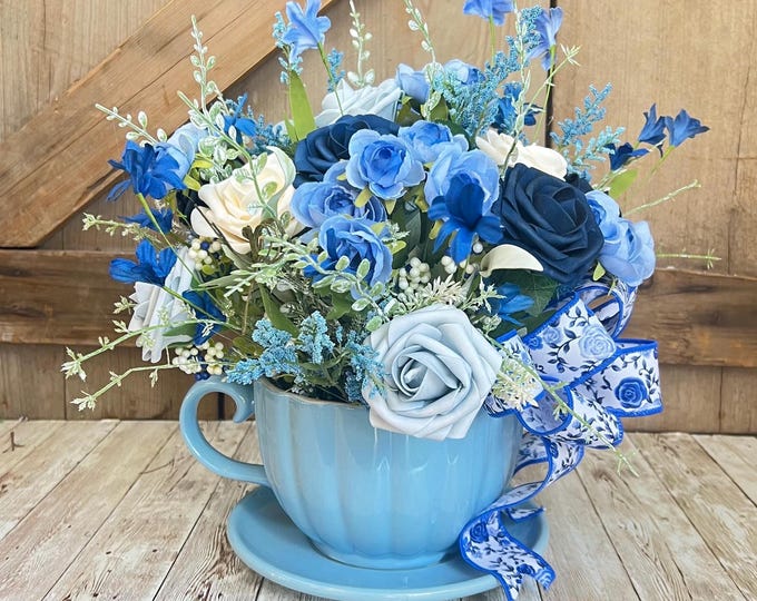 Large Teacup Floral Arrangement, Spring and Summer Floral Arrangement ...