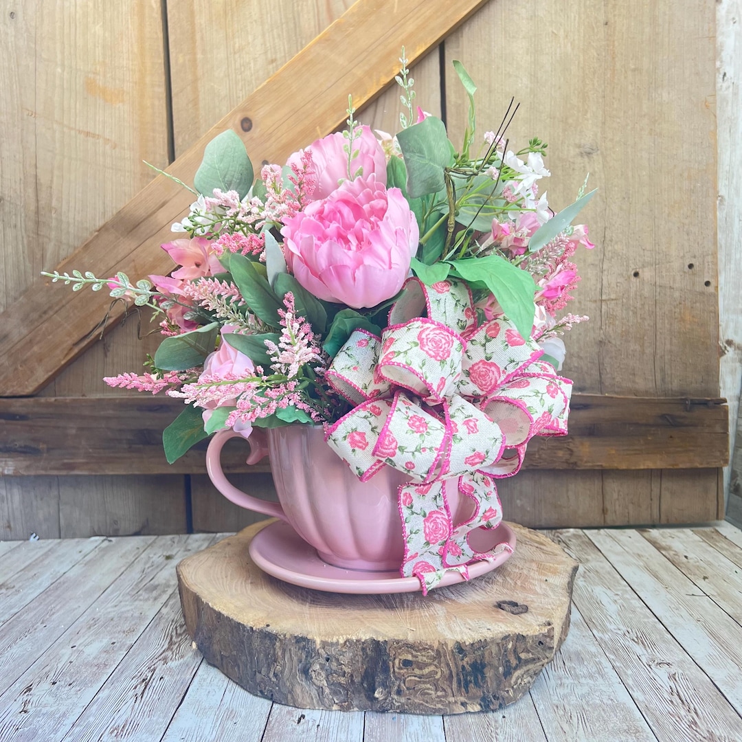 Large Teacup Floral Arrangement, Spring and Summer Floral Arrangement ...