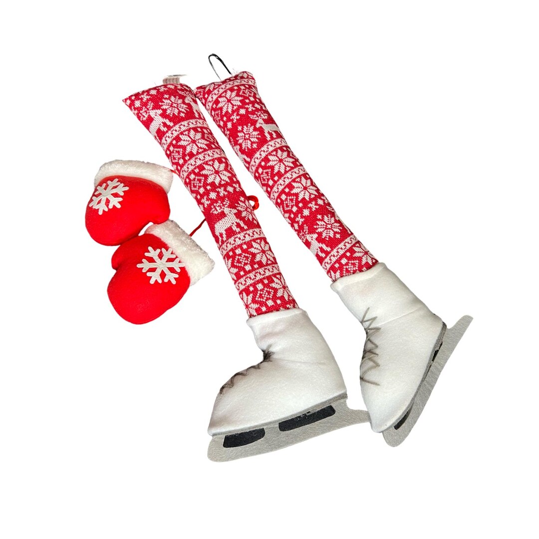 Ice Skater Legs and Mittens, Stuffed Ice Skates and Mittens Wreath ...