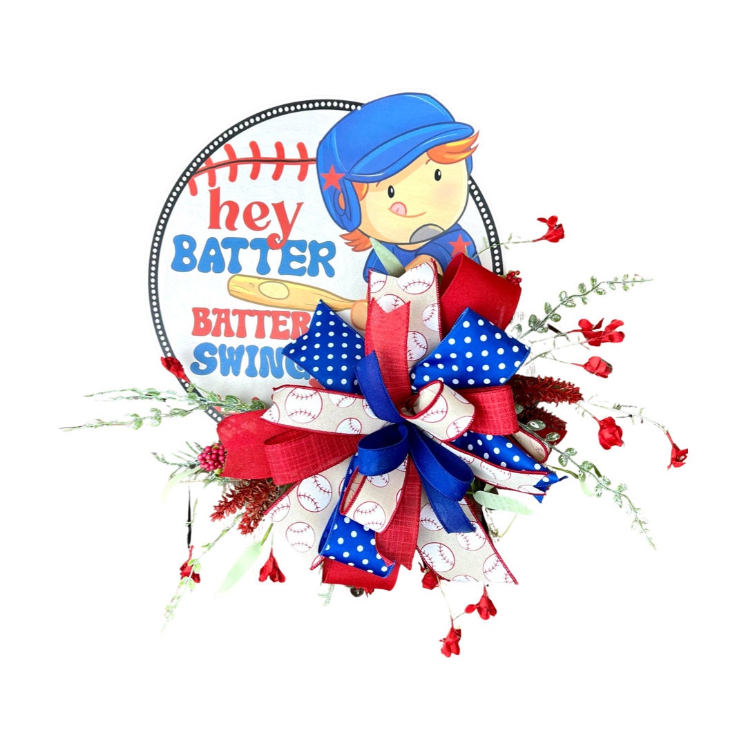 Baseball Door Hanger: Swing Batter Wood Sign With Bow - Etsy