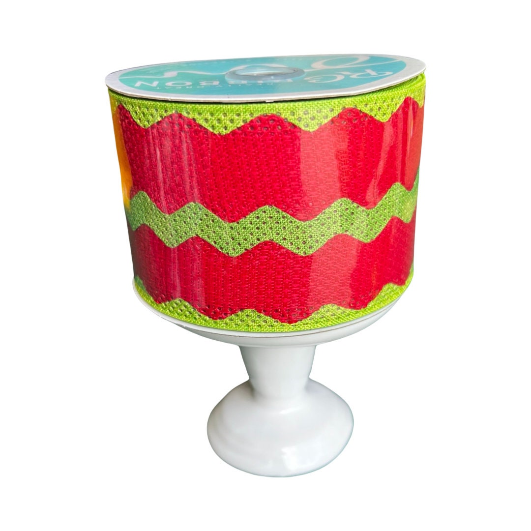 Christmas Ribbon, Solid Red Christmas Ribbon With Lime Green Ric Rac ...