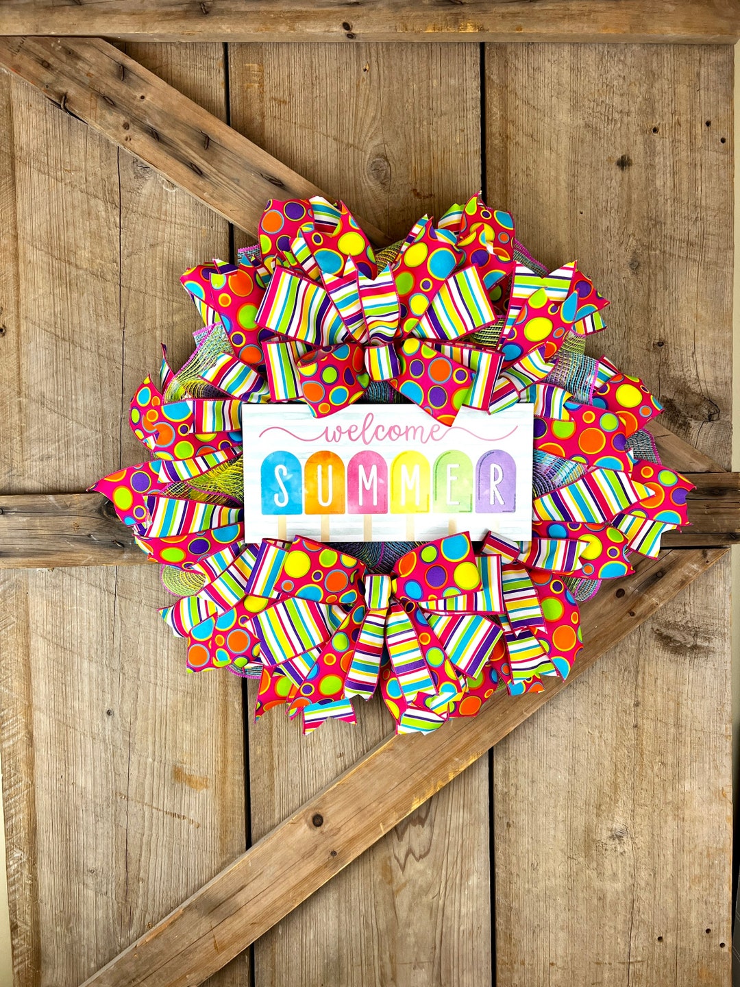 Colorful Thin Summer Wreath for Door, Welcome Popsicle Skinny Wreath ...