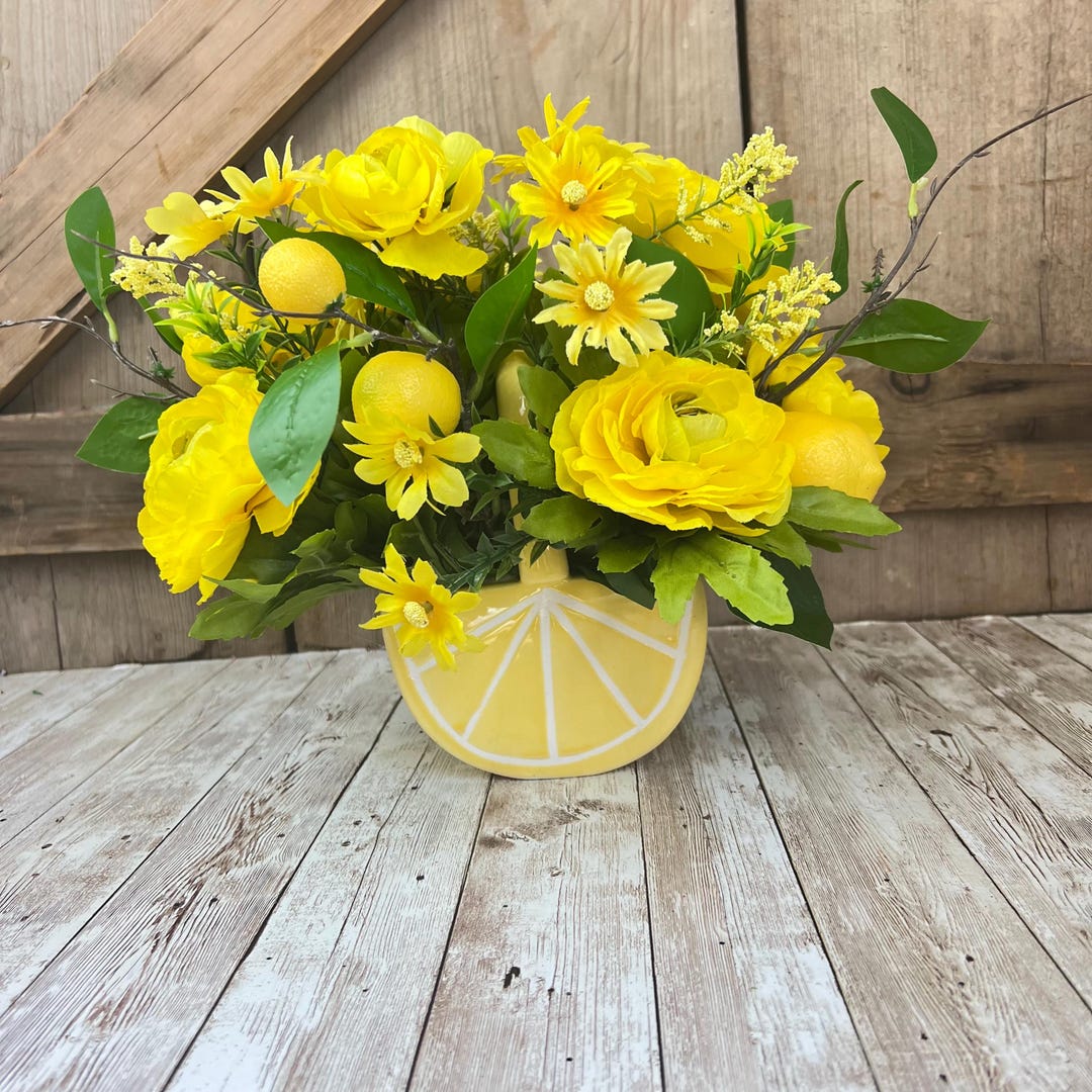 Lemon Arrangement, Summer Lemon Decoration, Lemon Flower Centerpiece ...