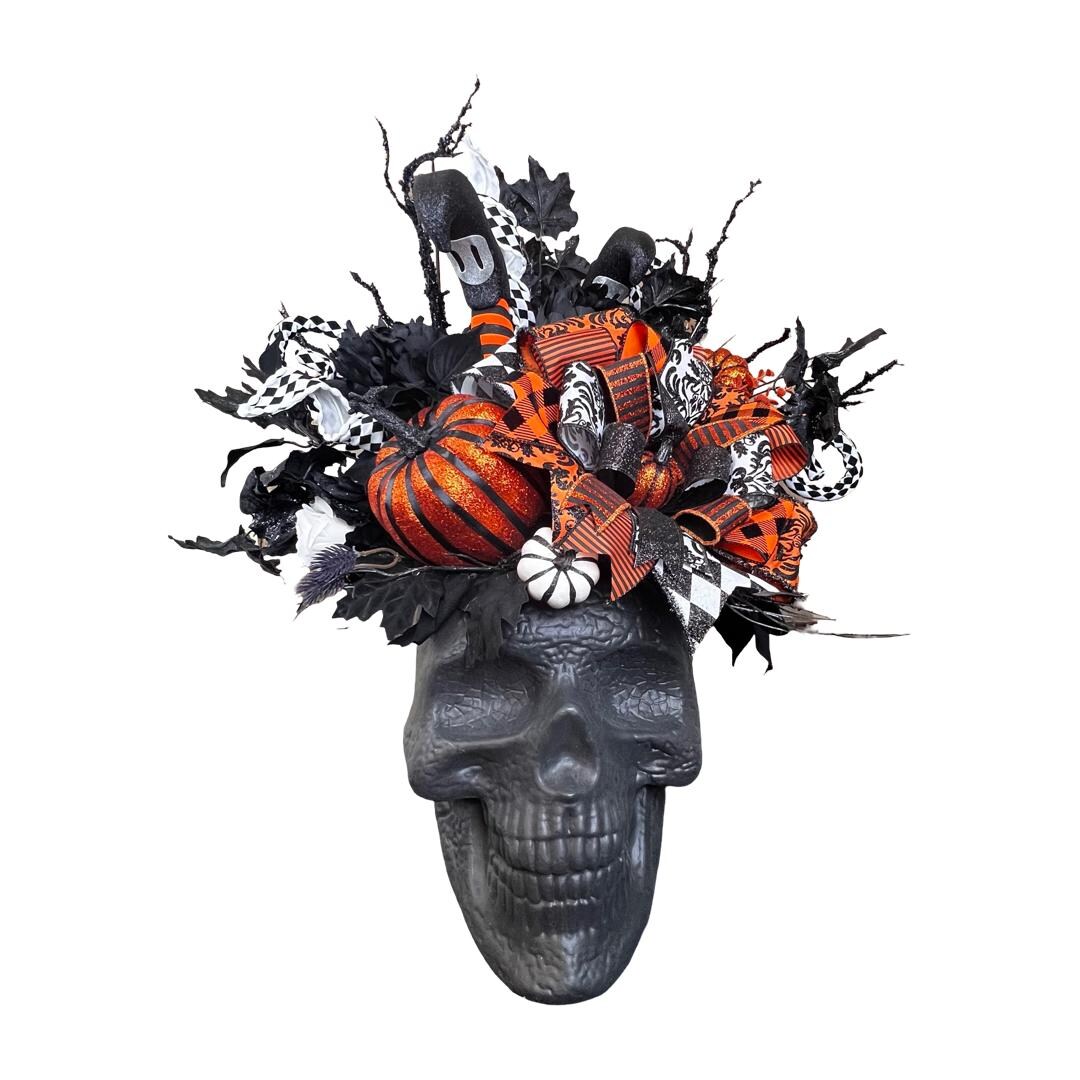 Extra Large Decorated Black Skull, Skull Halloween Arrangement, Over ...
