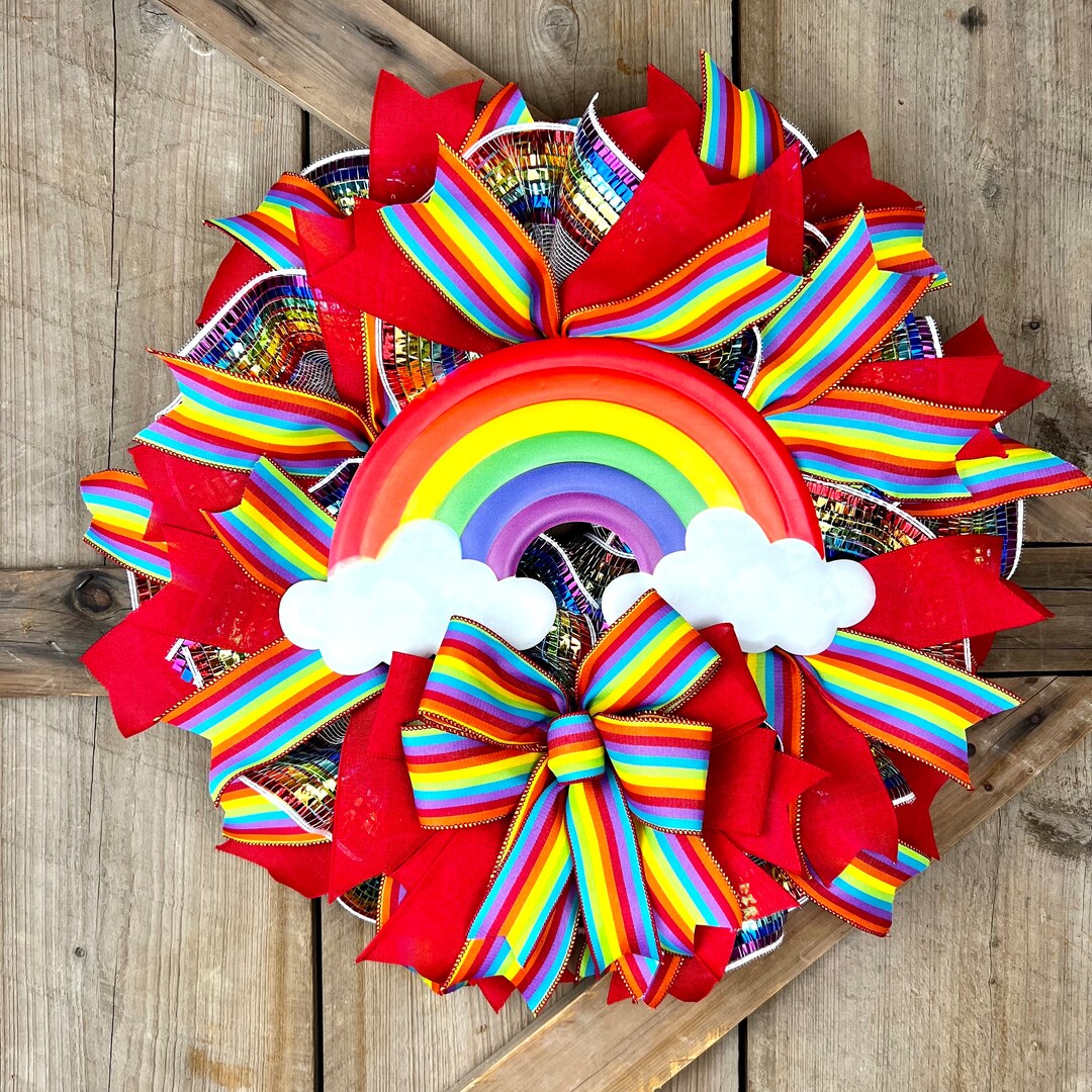 Rainbow Wreath for Storm Door, Thin Rainbow Door Decor, Girls Bedroom ...