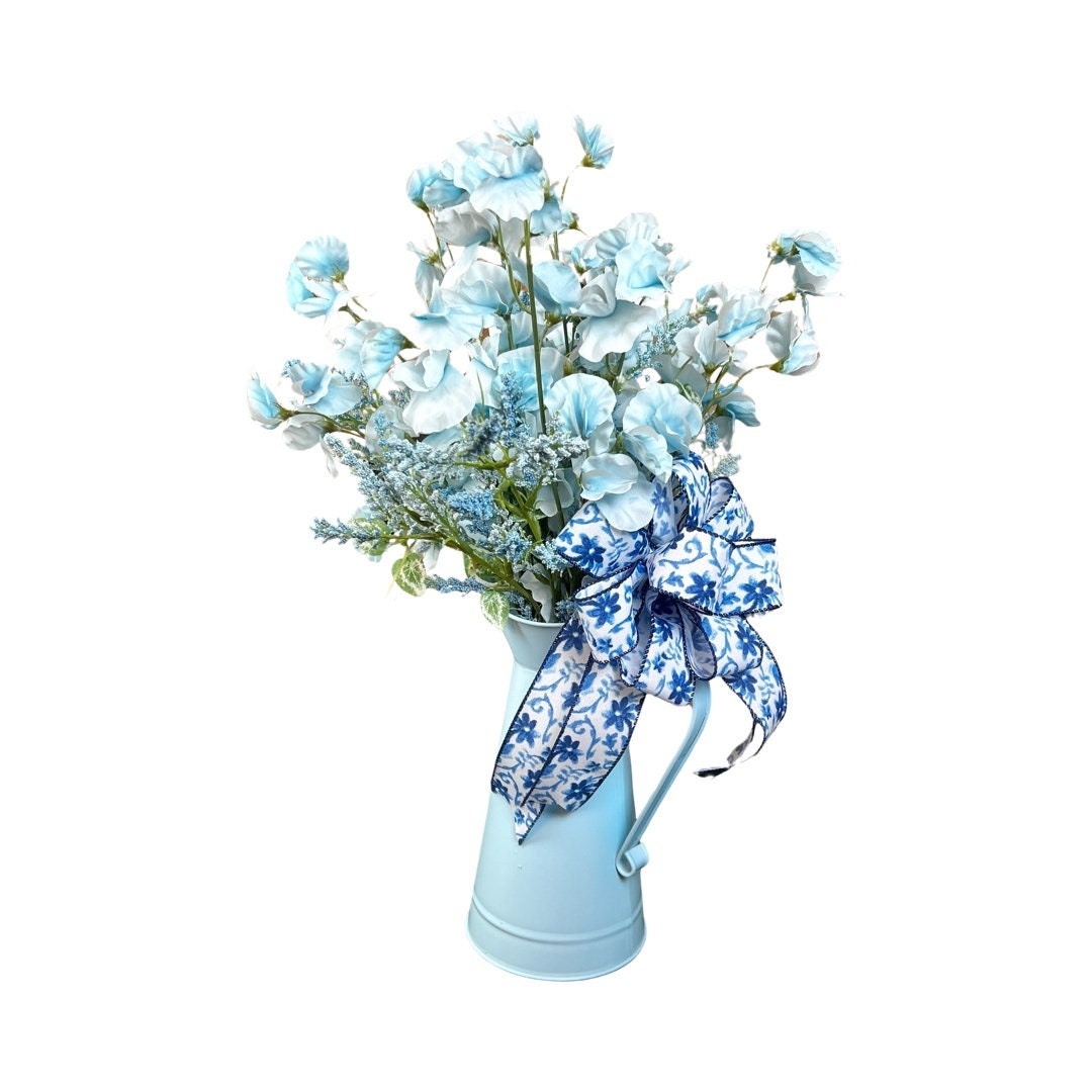 Blue Floral Arrangement, Blue Monochromatic Centerpiece, Blue Flower ...