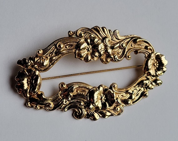 Antique / Vintage Ornate Floral Brooch / Pin Flowers … - Gem