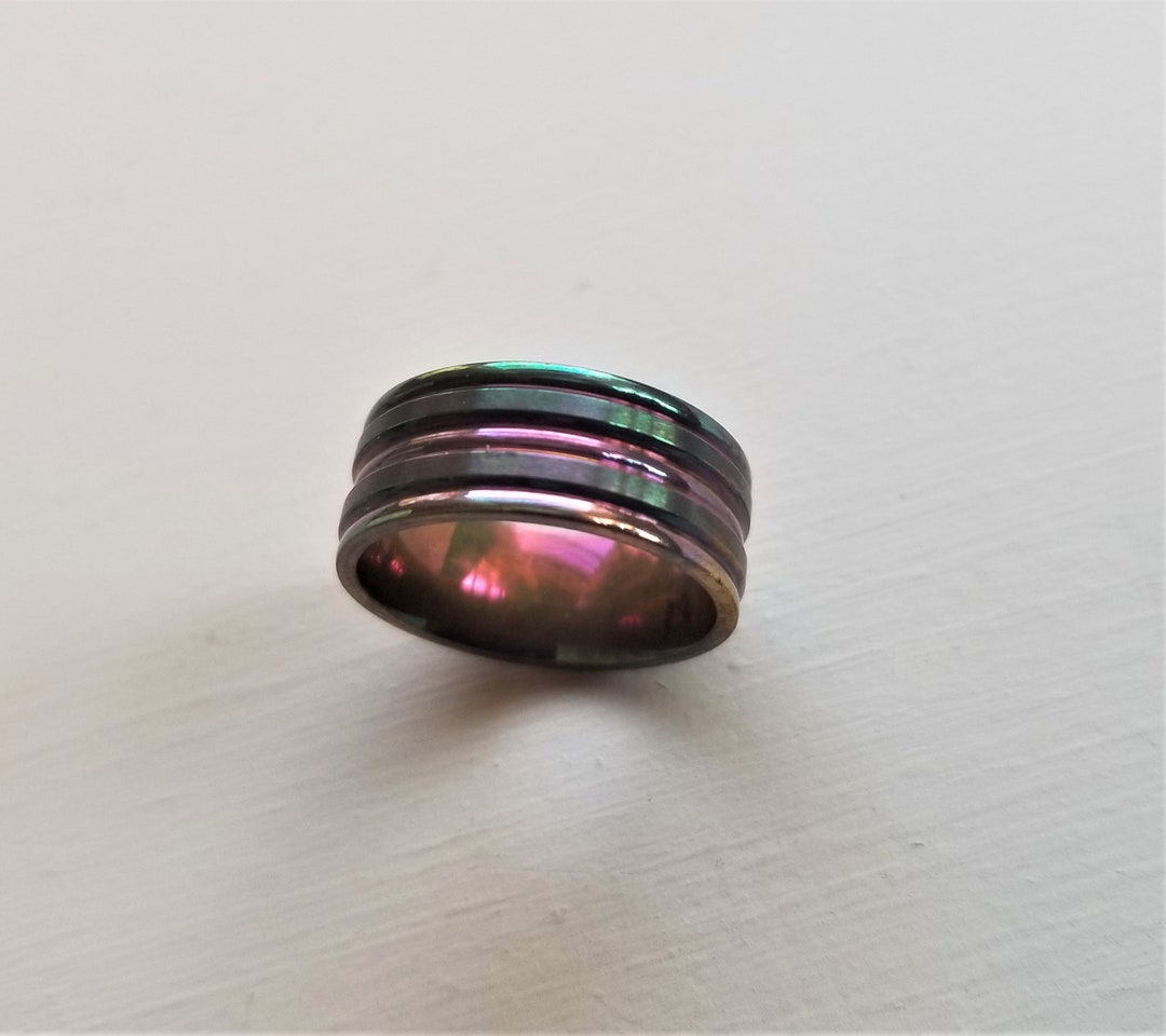 Multi Tone Oxidized Rainbow Titanium Steel Ring 8 Mm Wide Ring Size 6.5 ...