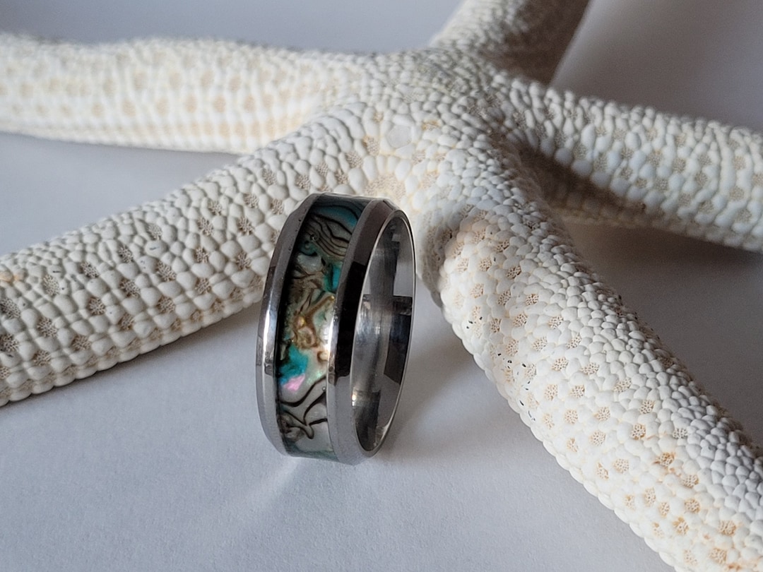 Abalone Shell Inlay Ring Band 8 Mm Wide Ring Size: 6.75. - Etsy