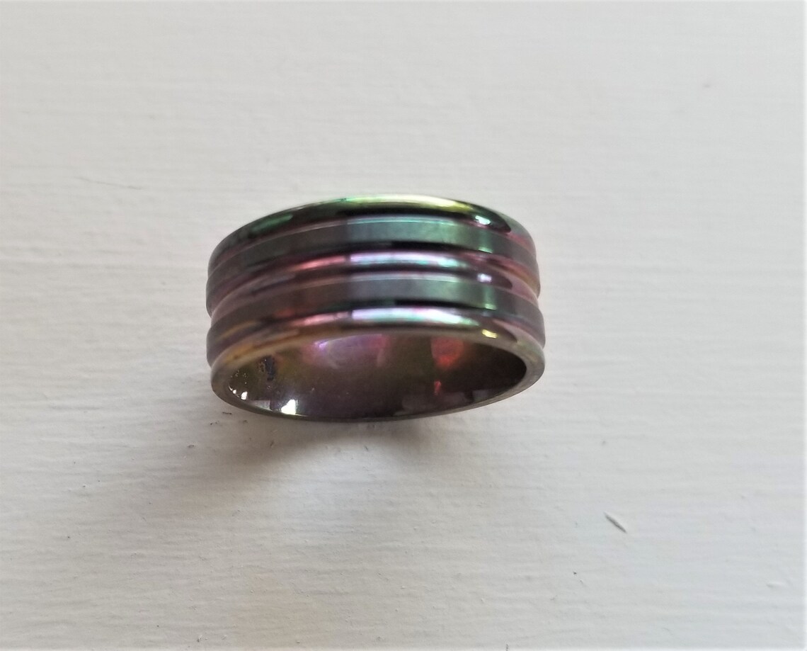 Multi Tone Oxidized Rainbow Titanium Steel Ring 8 Mm Wide Ring - Etsy UK