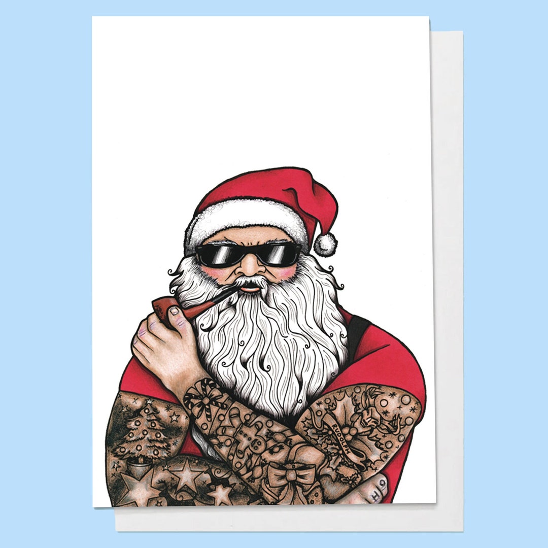 Badass Santa With Tattoos Illustrated Father Christmas Xmas Seasons ...