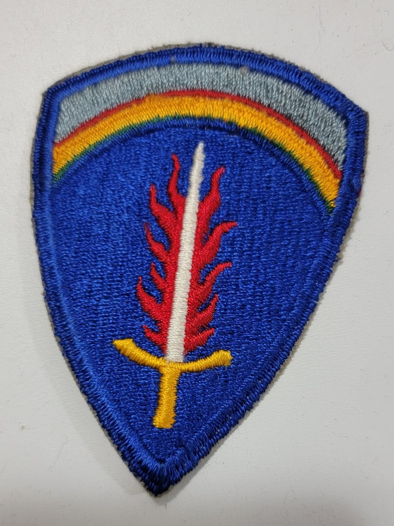 Vtg US Army in Europe Flaming Sword of Freedom Patch Rainbow WWII Era Uniform Military Patch ...
