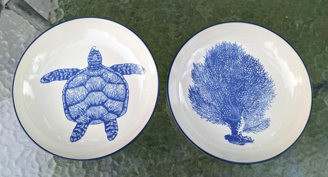 2 Nautical Stoneware Soup Salad Pasta Bowl 8.5” Diameter Serving Bowl ...