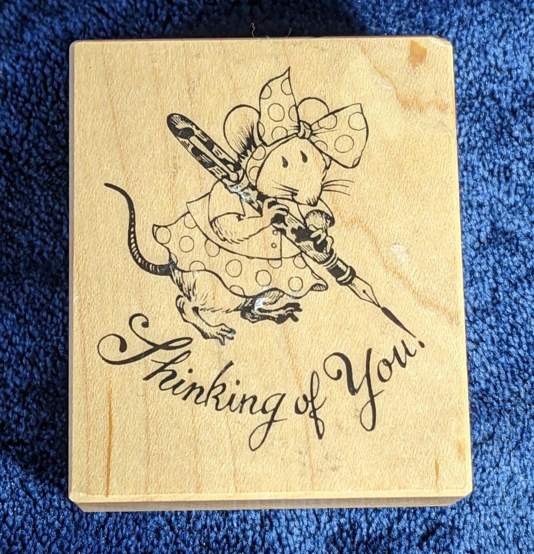 Vtg PSX Sugar & Mice Thinking of You Mouse E2261 Wood Mounted Rubber ...