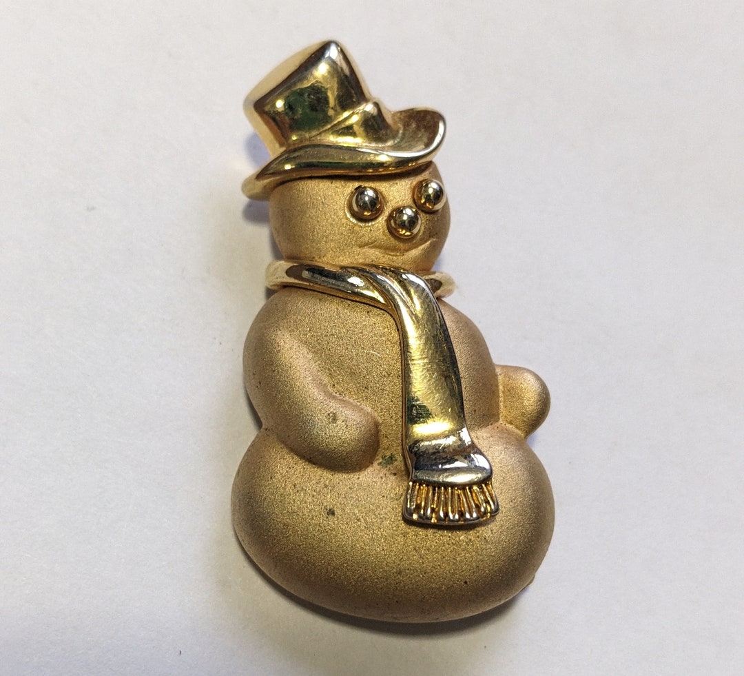 Vtg Snowman Pin Gold Tone Smiling Happy Snowman Frosty Pin Brooch ...