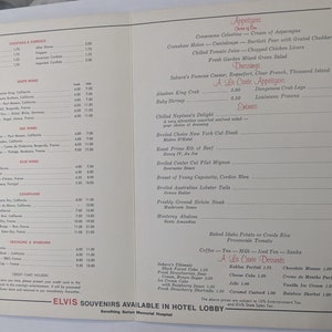 RARE Vtg Elvis Presley Souvenir Menu 1970s Vintage Del Webb’s Sahara ...