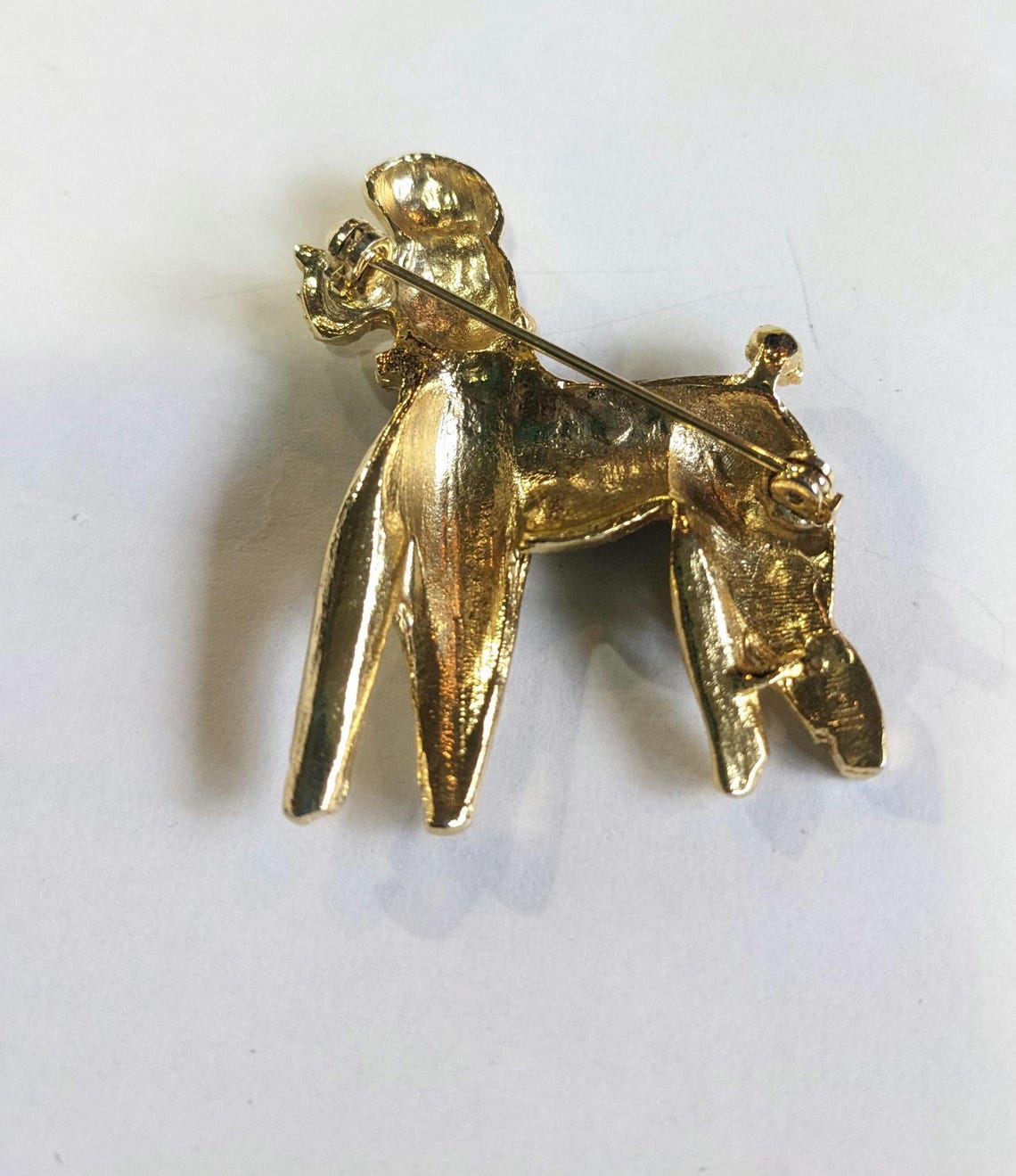 Vtg Poodle Brooch Pin Faceted Rhinestone Stone Eyes Collar Goldtone ...