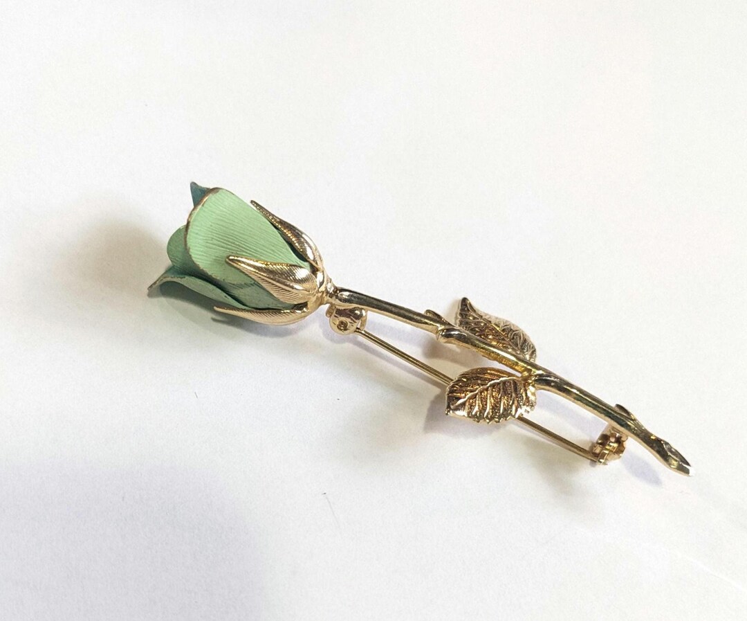 Vtg Blooming Rose Brooch Pin Gold Tone Teal Blue Rose Brooch Pin ...