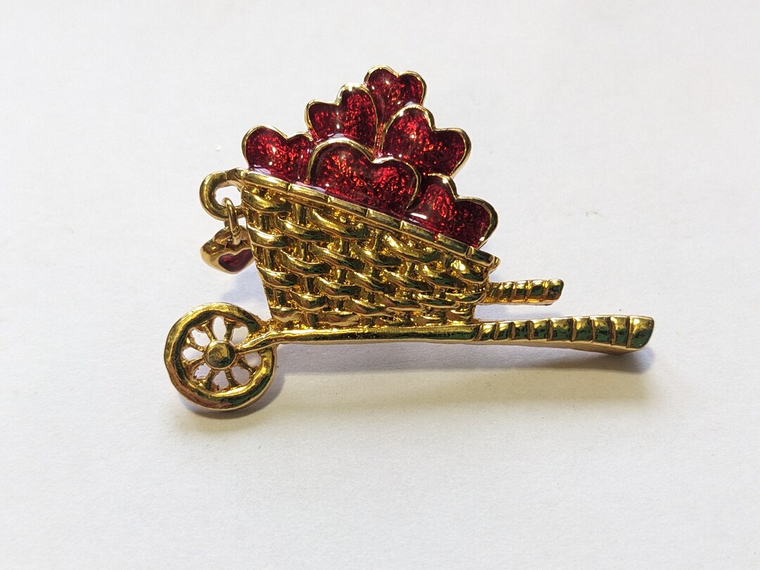 Vtg Avon Red Heart Cart Pin Brooch Enamel Heart Apple Cart Charm Gold ...