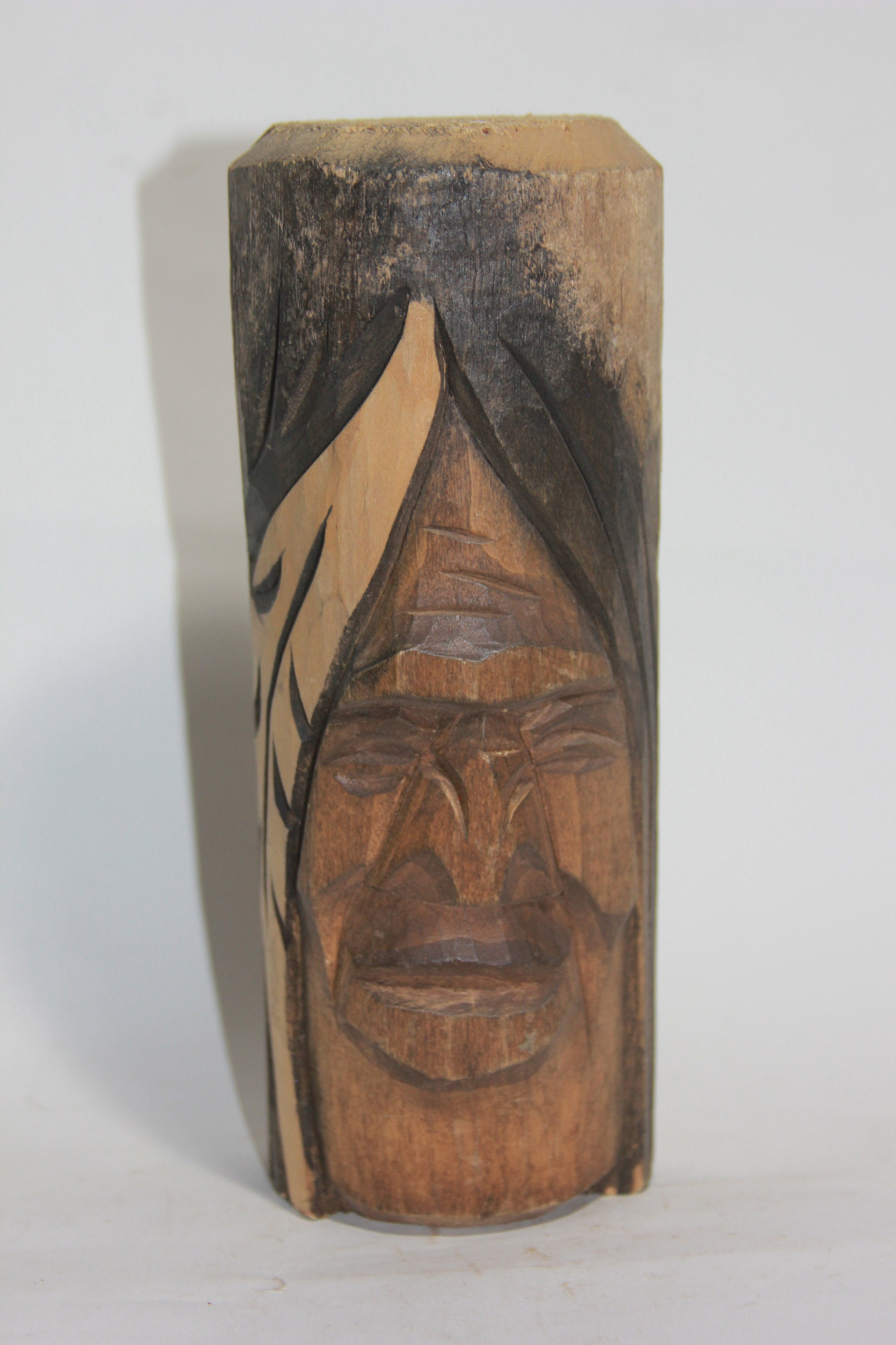 Vtg Hand Carved Sculpture Wooden Man's Face Signed Canada | Etsy