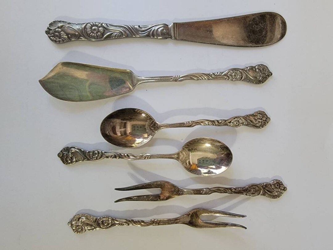 Vtg Nils Johan Sweden E.P.NS.ALP. Silverplate Set of 6 Floral Design ...