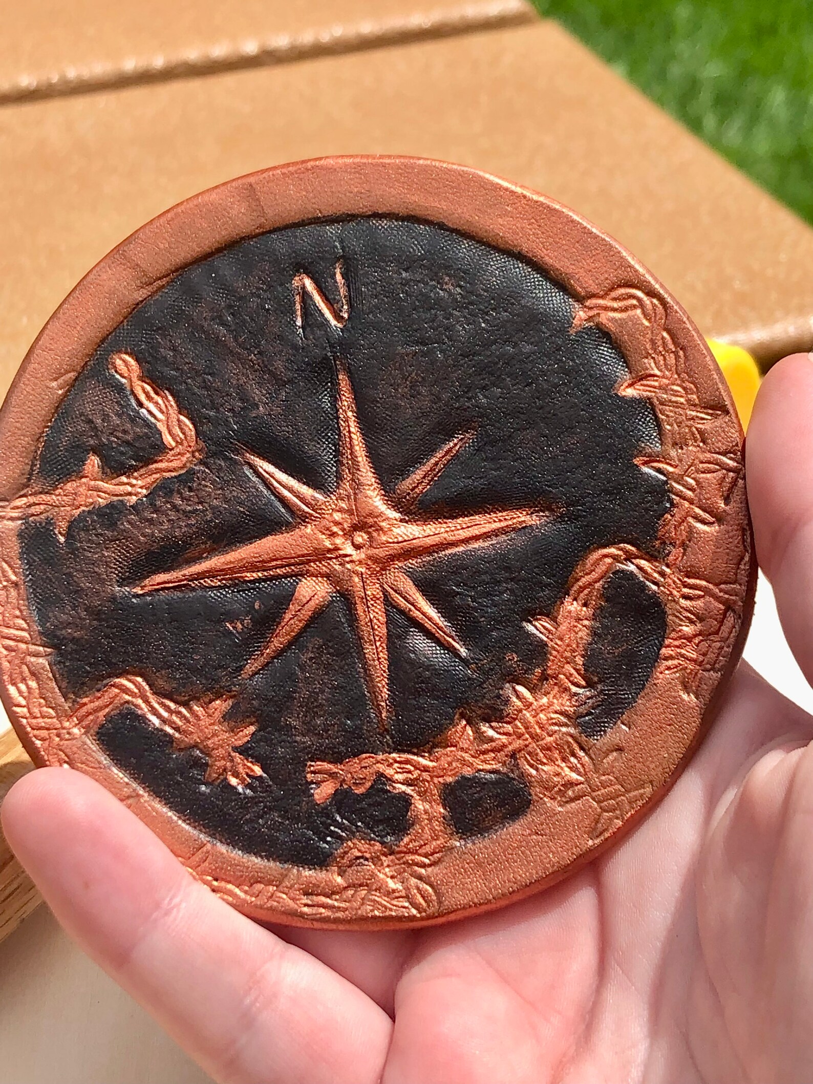 Cartographer Compass Pattern Custom Leather Coaster Hand Stamped Hand ...