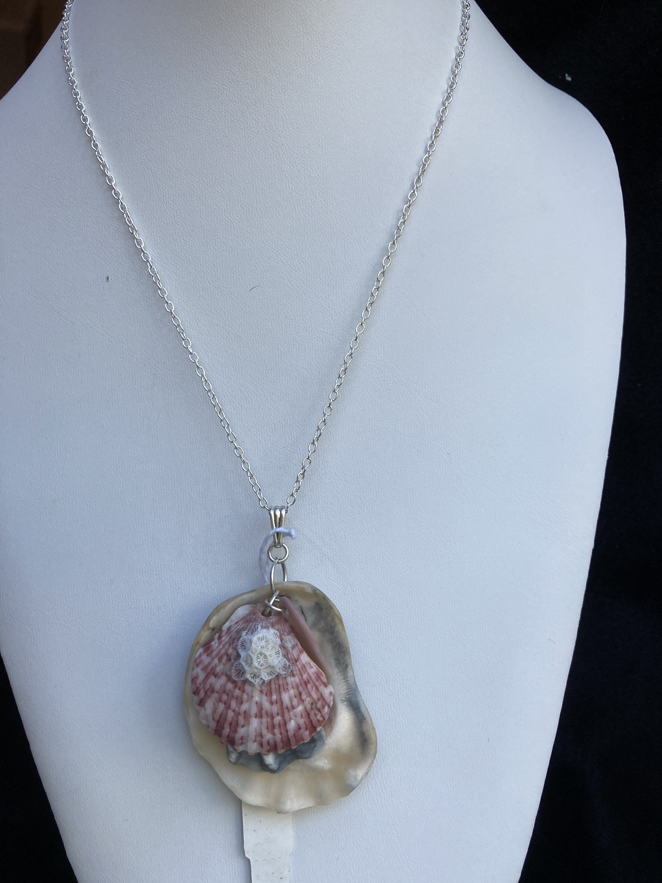 Sea Shell Pendant Necklace, Sea Shell Clustered Pendant on a Sterling ...