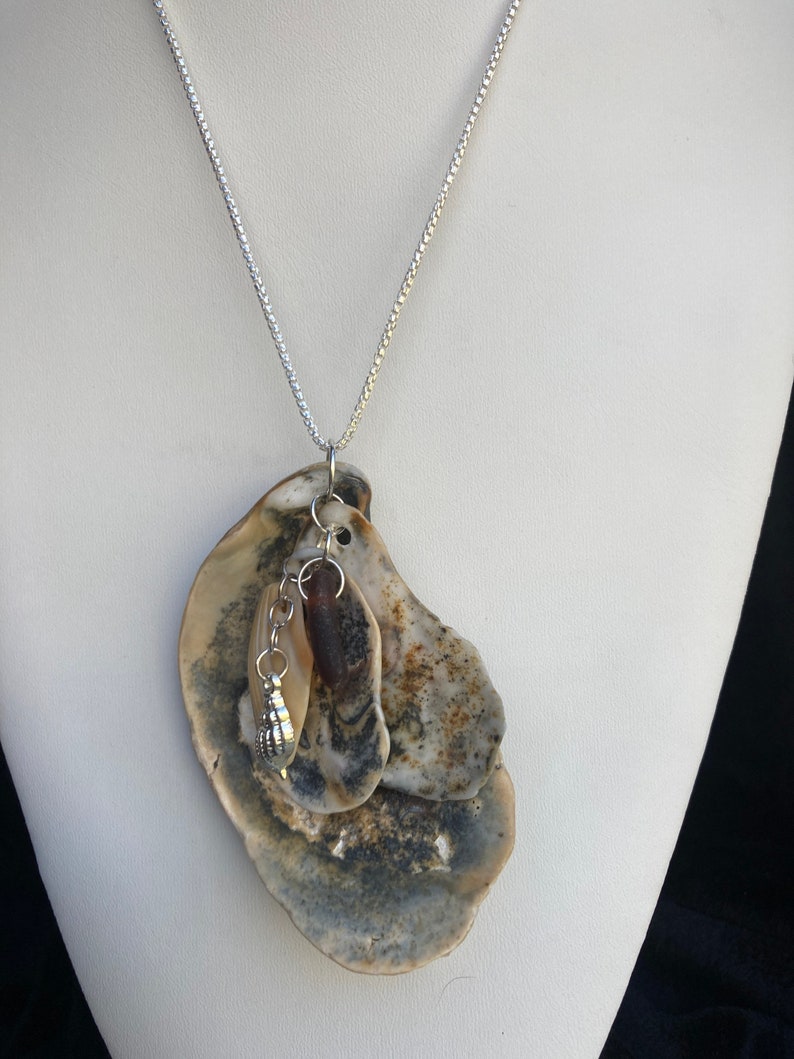Sea Shell Pendant Necklace, Clustered Shells With a Sterling Plated ...