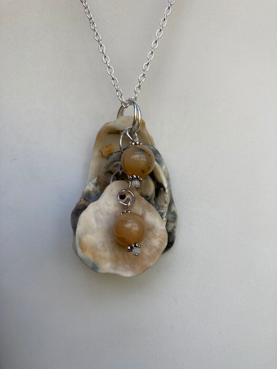 Sea Shell Pendant Necklace, Ocean Shells Clustered With Honey Opal ...