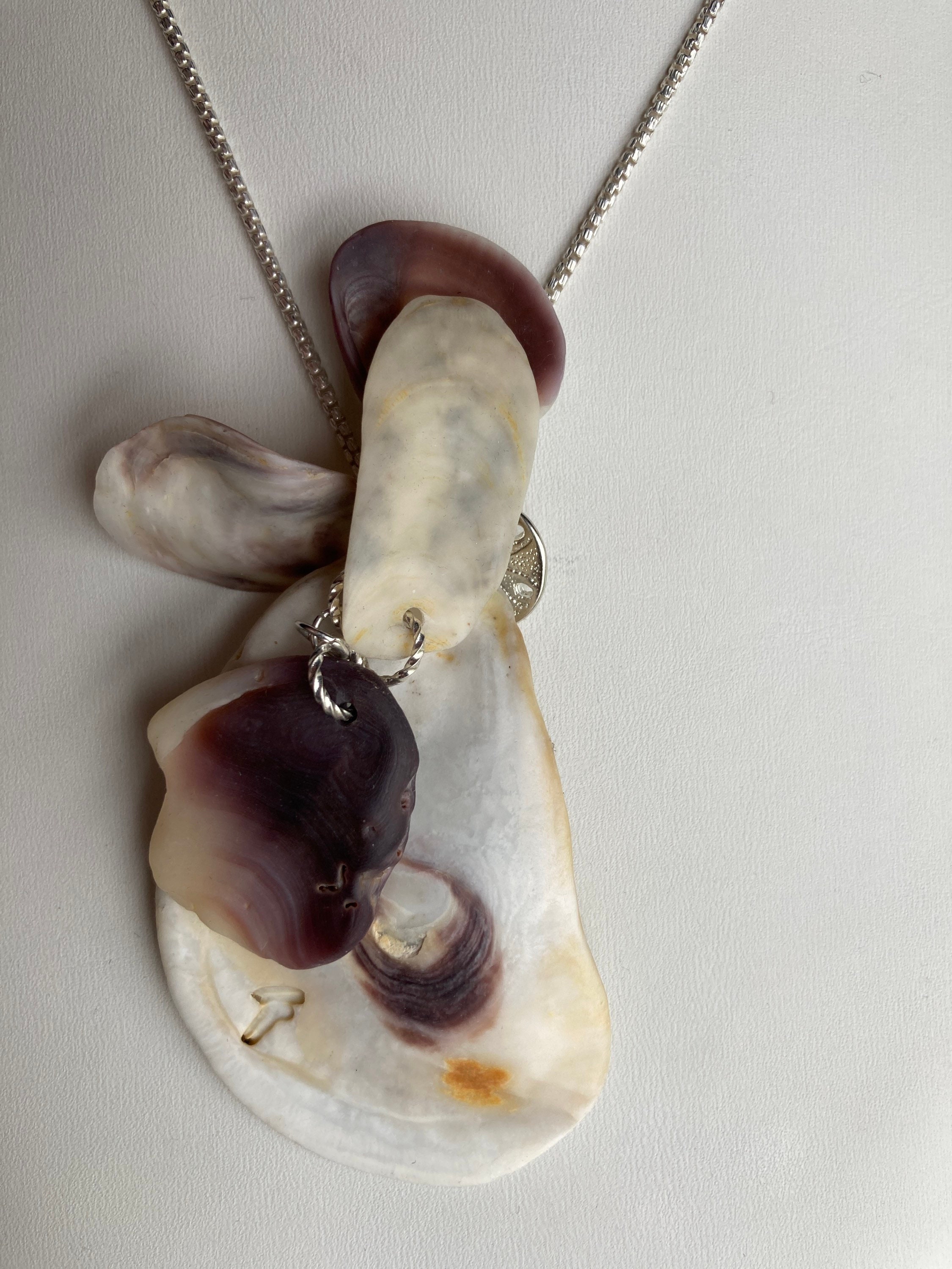 Sea Shell Pendant Necklace, Ocean Shells Clustered With a Sterling ...