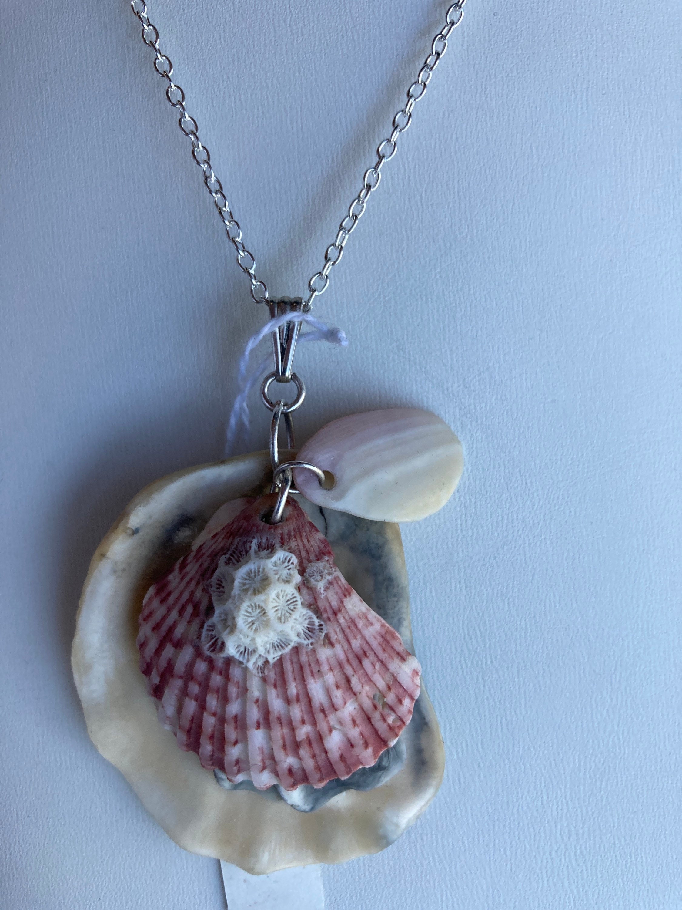 Sea Shell Pendant Necklace, Sea Shell Clustered Pendant on a Sterling ...