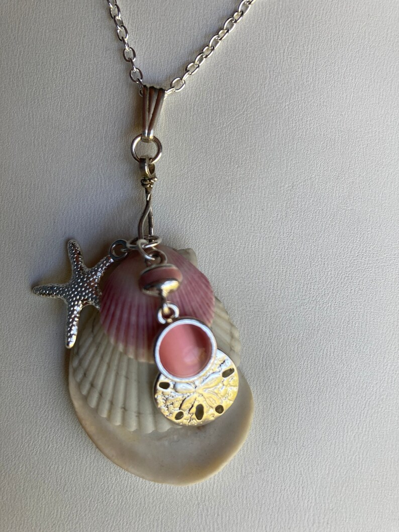Sea Shell Pendant Necklace, Ocean Shells Clustered With a Starfish and ...
