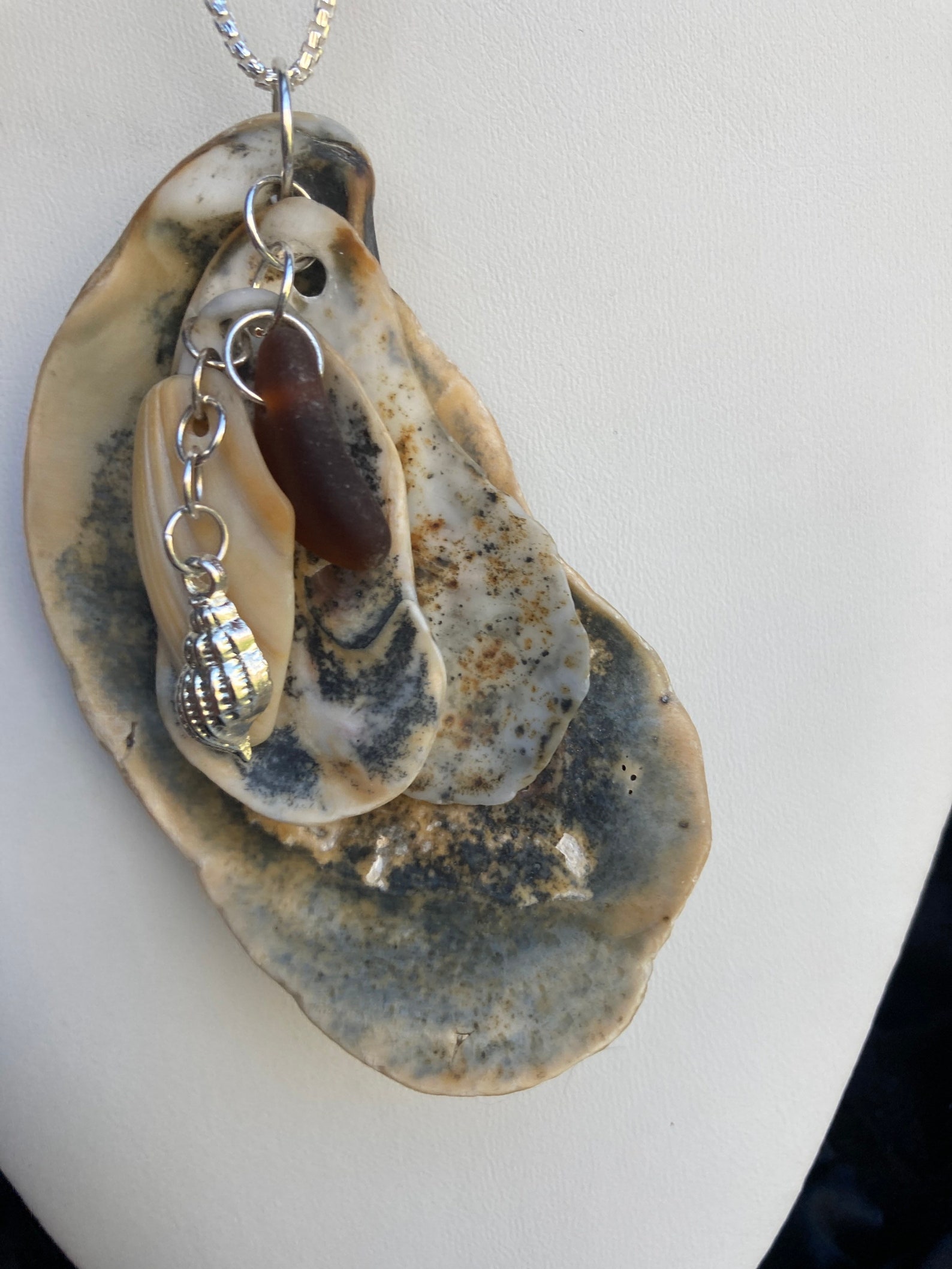 Sea Shell Pendant Necklace, Clustered Shells With a Sterling Plated ...