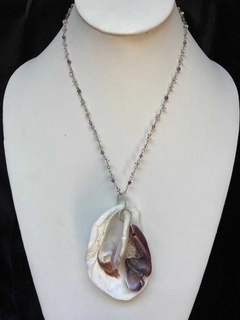 Wampum Seashell Pendant Necklace, Ocean Shells Clustered With a ...