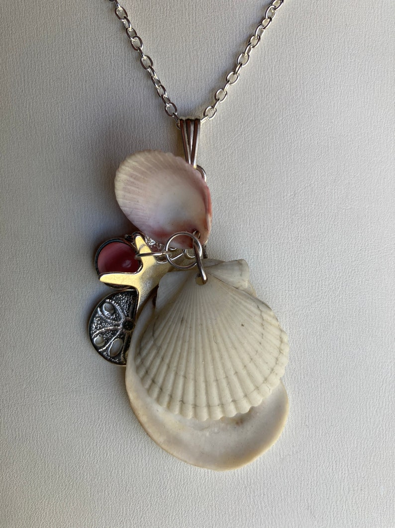 Sea Shell Pendant Necklace, Ocean Shells Clustered With a Starfish and ...