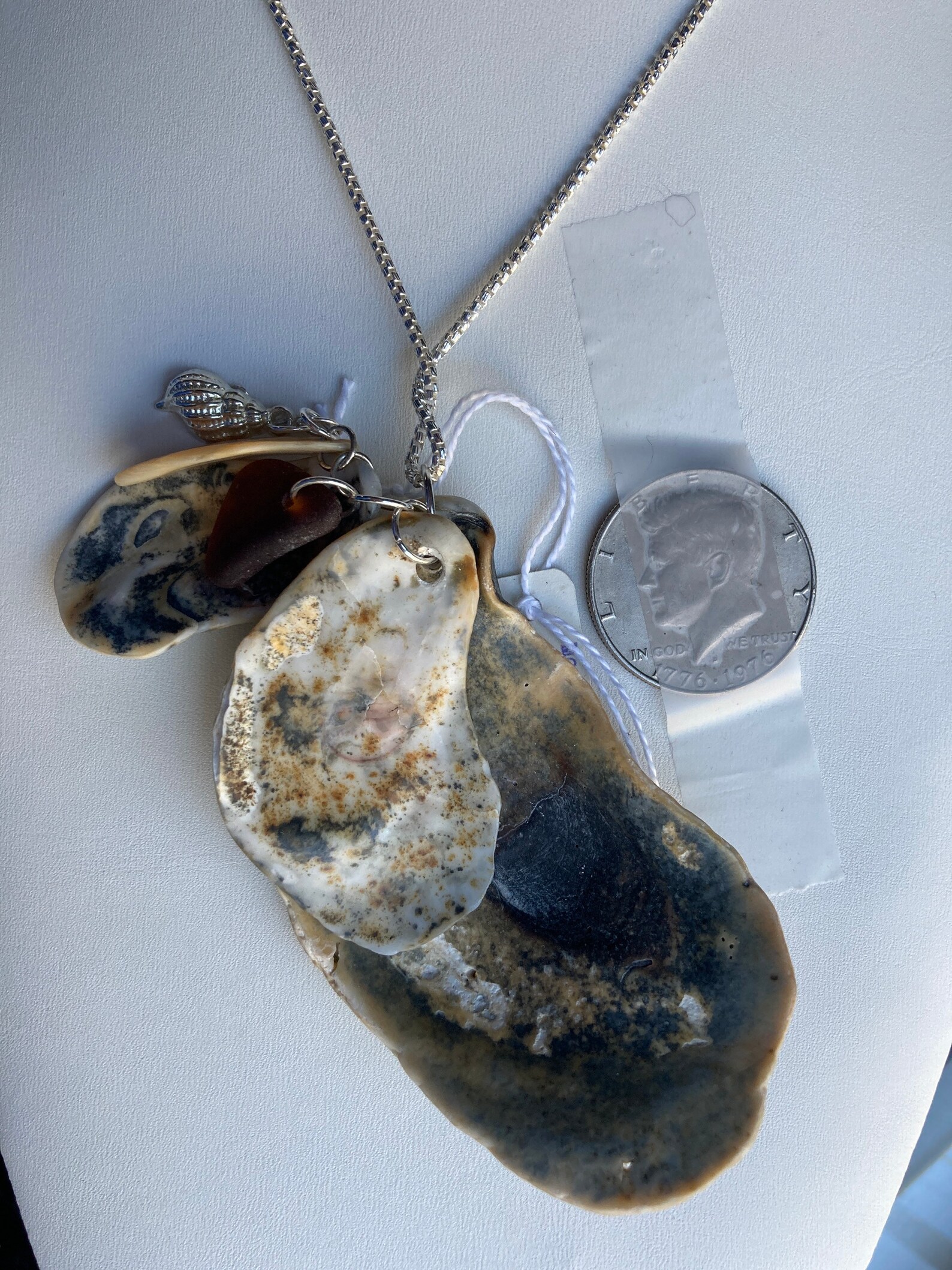 Sea Shell Pendant Necklace, Clustered Shells With a Sterling Plated ...