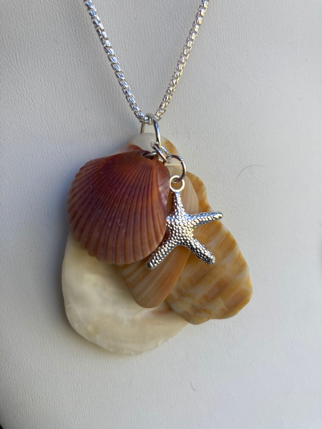 Sea Shell Pendant Necklace Clustered Sea Shells and a Sterling Plated ...