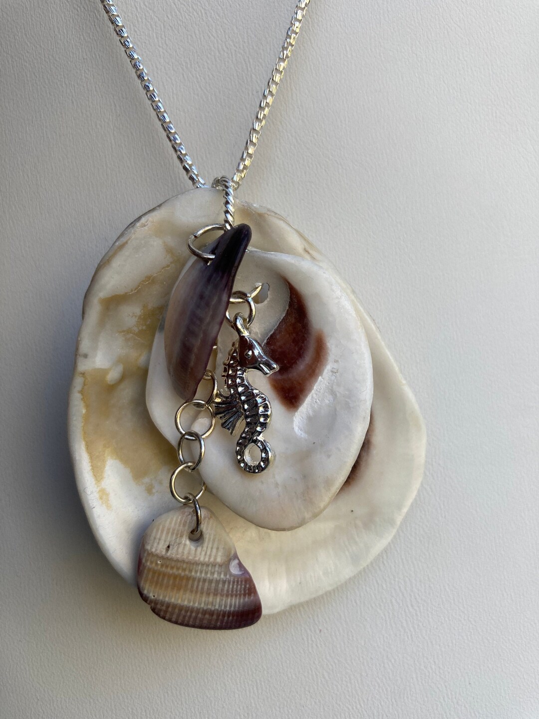 Wampum Seashell Pendant Necklace, Clustered Sea Shells With a Sterling ...