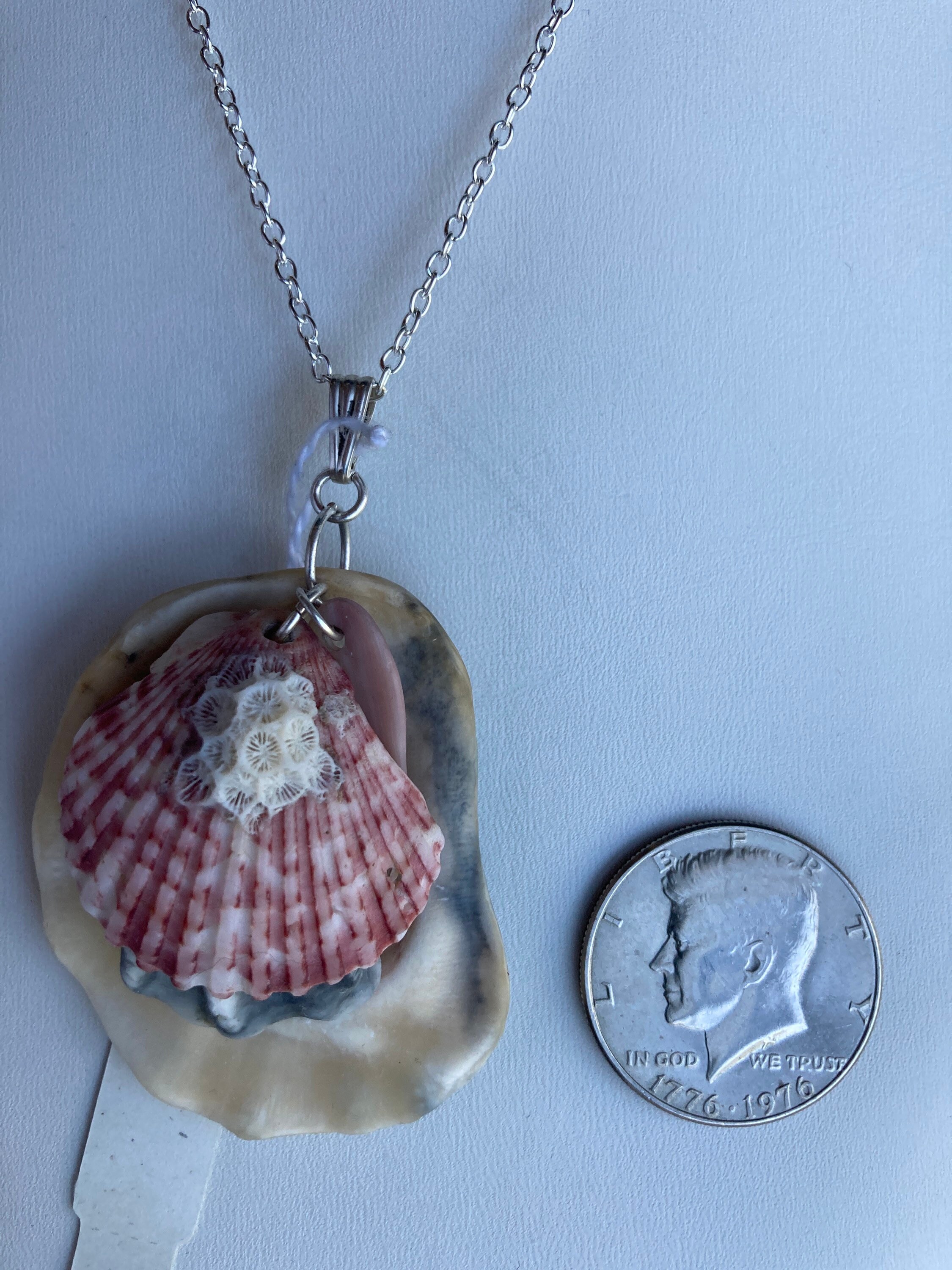 Sea Shell Pendant Necklace, Sea Shell Clustered Pendant on a Sterling ...