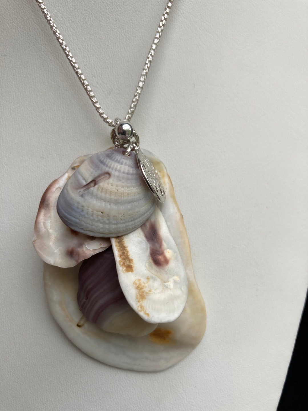 Sea Shell Pendant Necklace, Ocean Shells Clustered With a Sterling ...